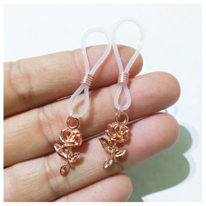 Gold Rose Non Piercing Nipple Noose With Rose Flower - Fake Nipple Ring ...