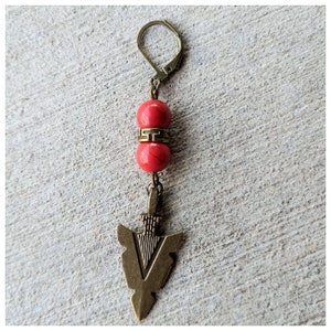 Bronze Arrow Men's Earring With Red Beads - Native American Indian ...