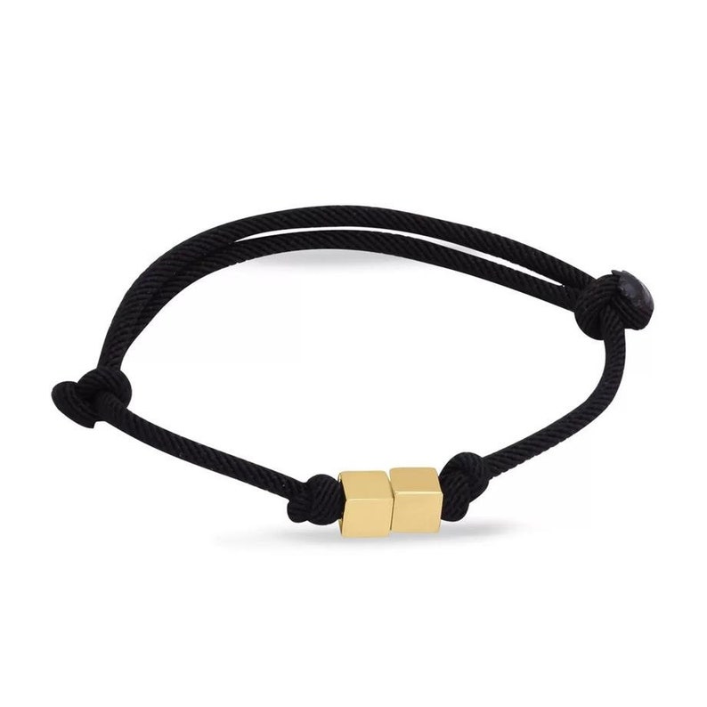 14K Gold Double Cube Black String Bracelet 14K Unisex String - Etsy