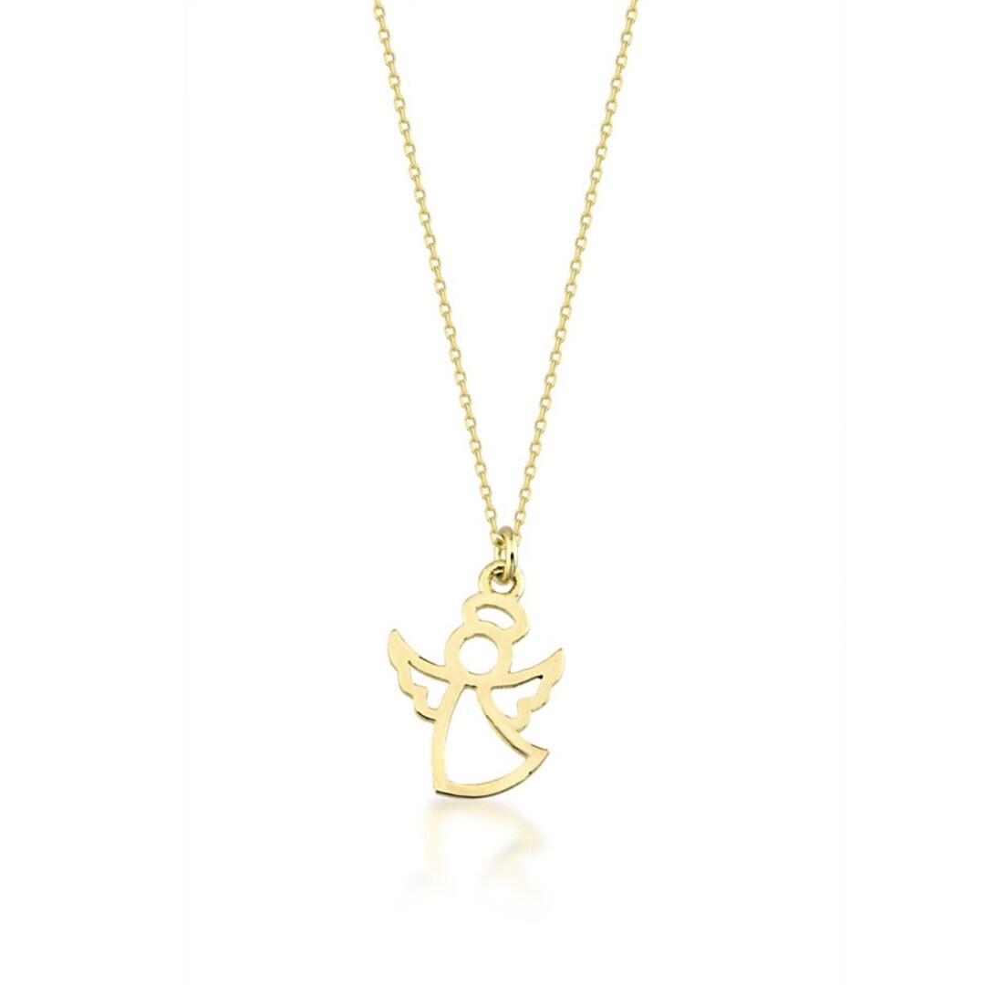 Angel Gold Necklace 14K Solid Gold - Etsy