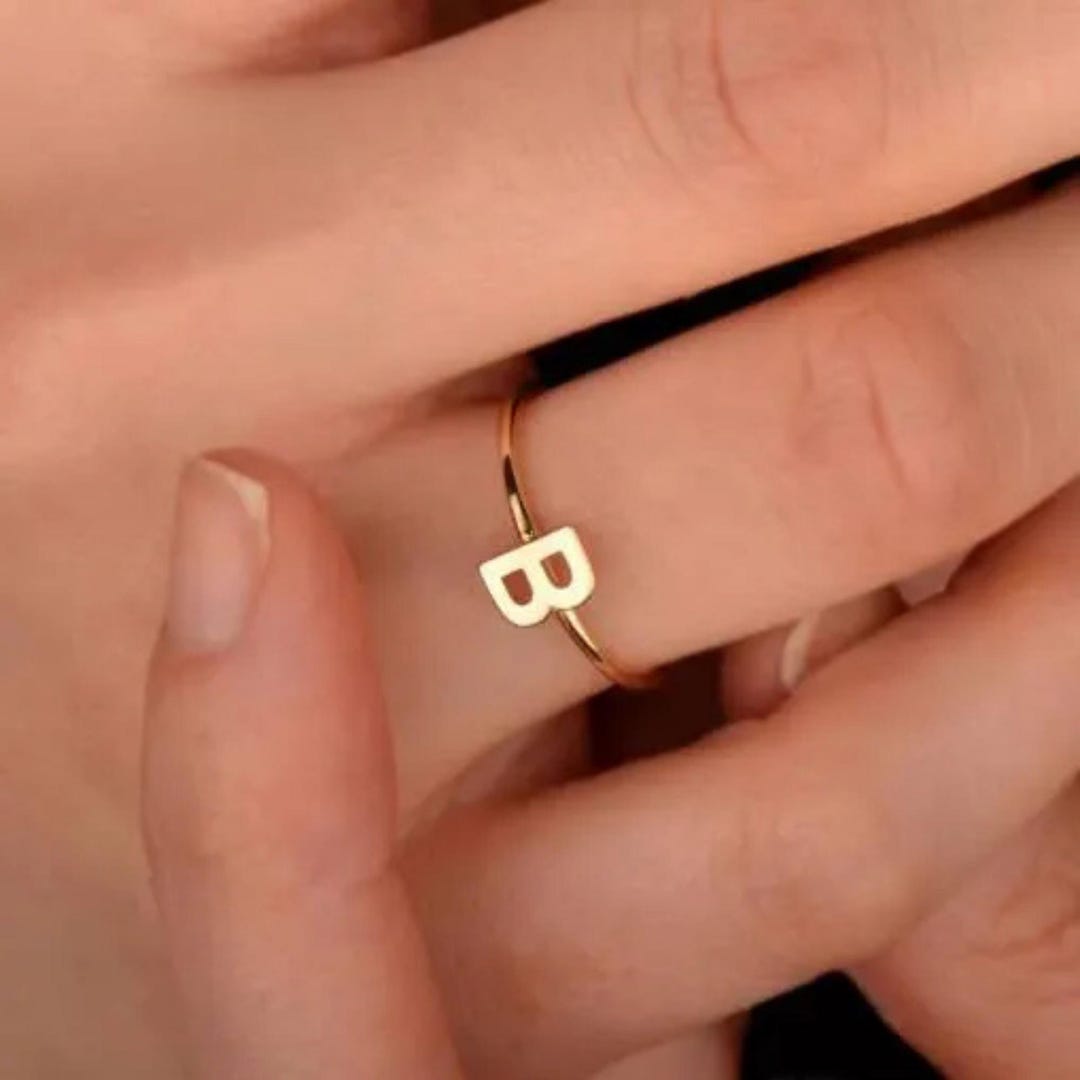 14K Gold Letter Ring, Solid Gold Letter Ring, Gold Initial Ring, Personalized Gold Ring ...