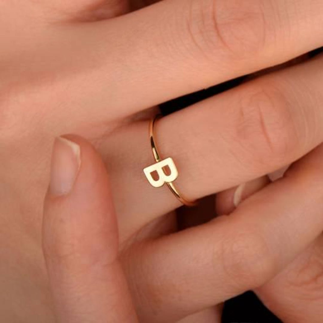 Letter Ring, 14K Solid Gold Letter Ring, Gold Initial Ring, Personalized Gold Ring, Minimalist ...