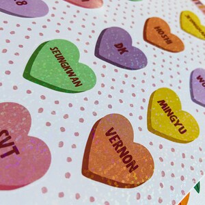 Seventeen SVT Member's Names Candy Hearts - Holographic Glitter Sticker ...