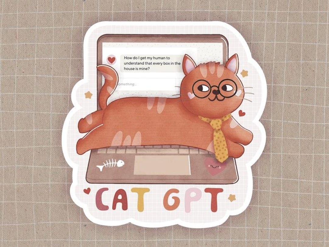 Cute Cat on Laptop Chatgpt/cat GPT Sticker - Illustration Art, Animal ...