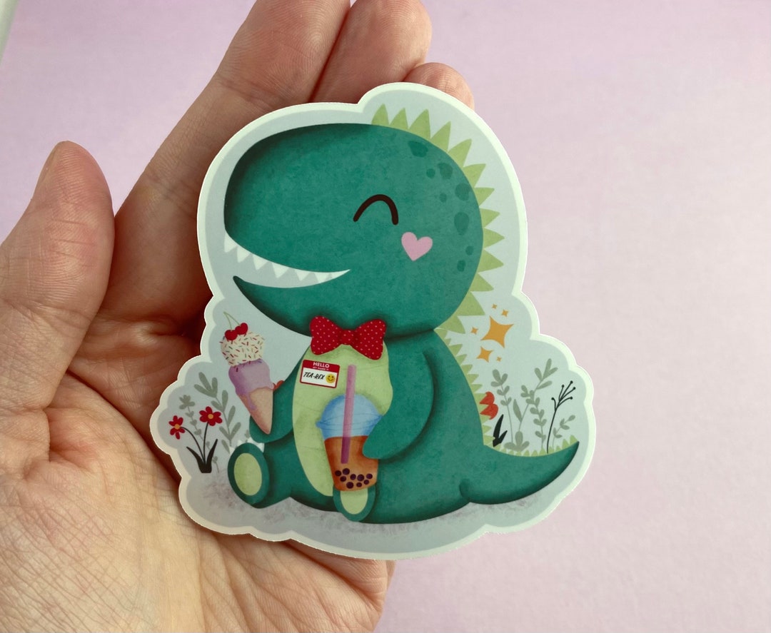 Cute Dinosaur T-rex tea-rex Drinking a Boba Bubble Tea Illustration Art ...
