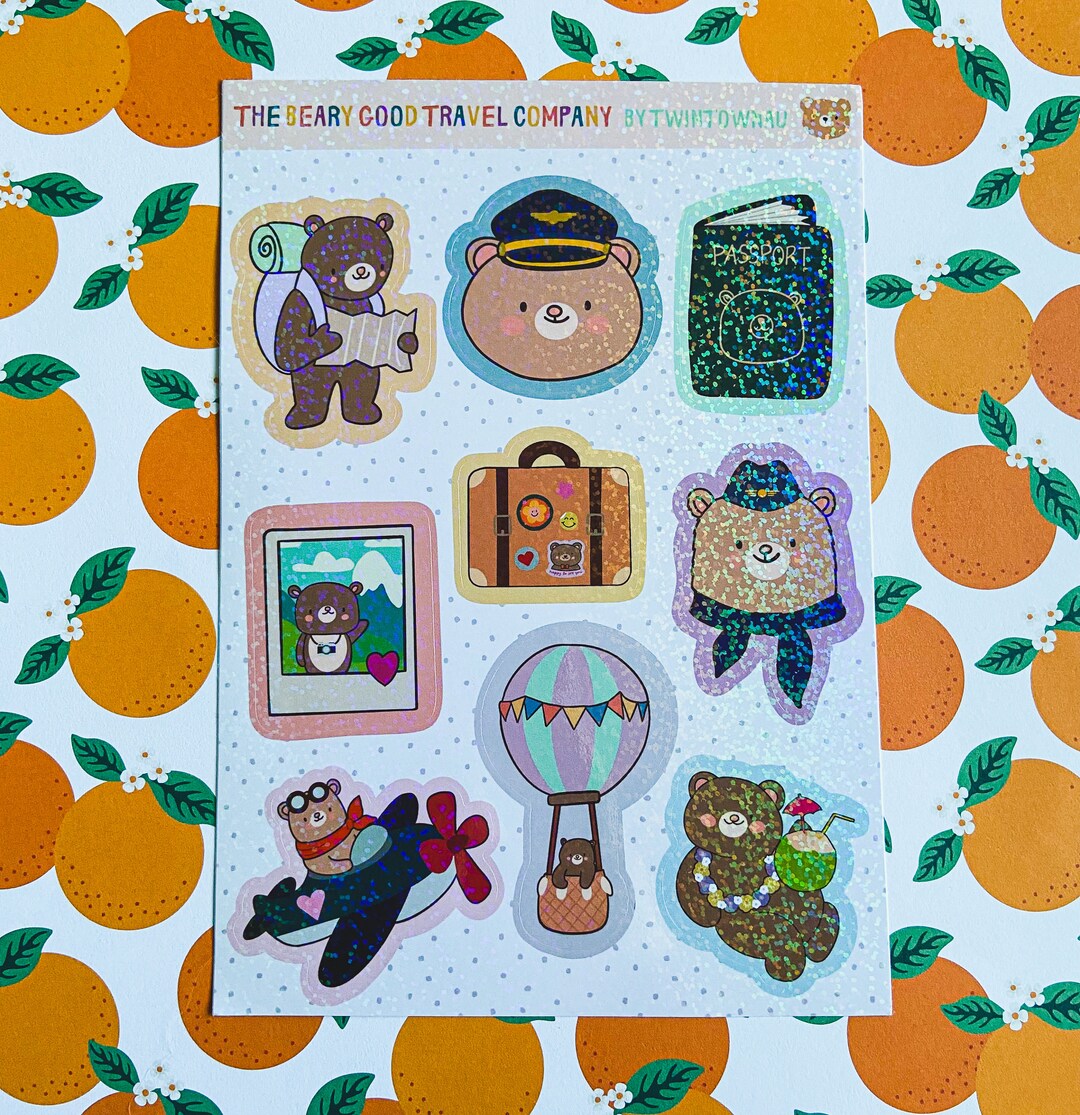 The Beary Good Travel Agency Sticker Sheet With Holographic Glitter ...