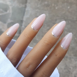 Pink and Silver Cuff False Nails | Custom Press on Nails | Pink False ...