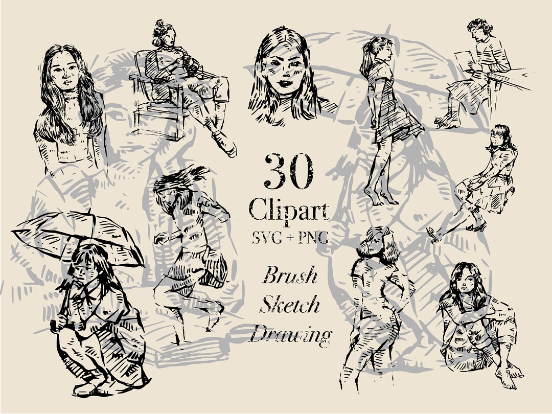 30 Hand-drawn Image of Women in Various Activities, Using Ink on Paper ...