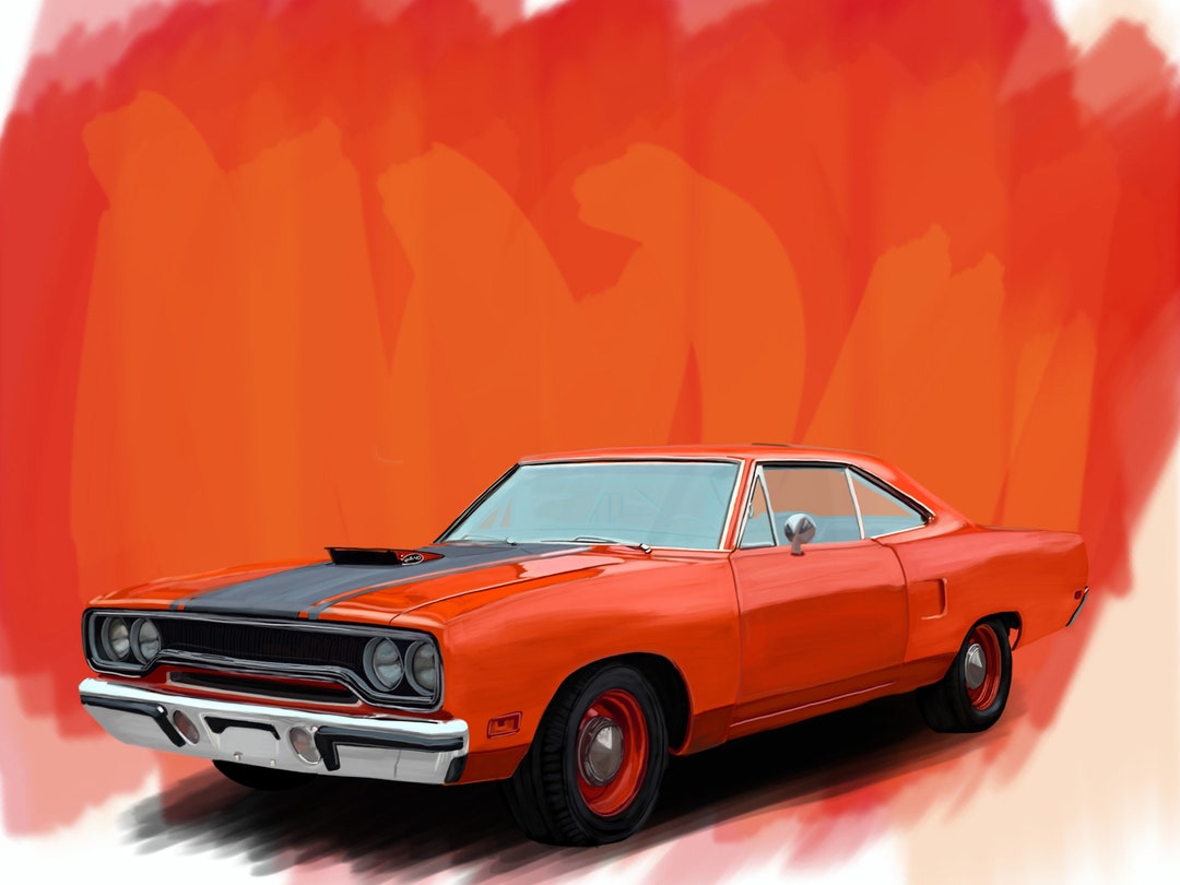 1970 Plymouth Road Runner Painting, Digital Car Print, Classic Muscle ...