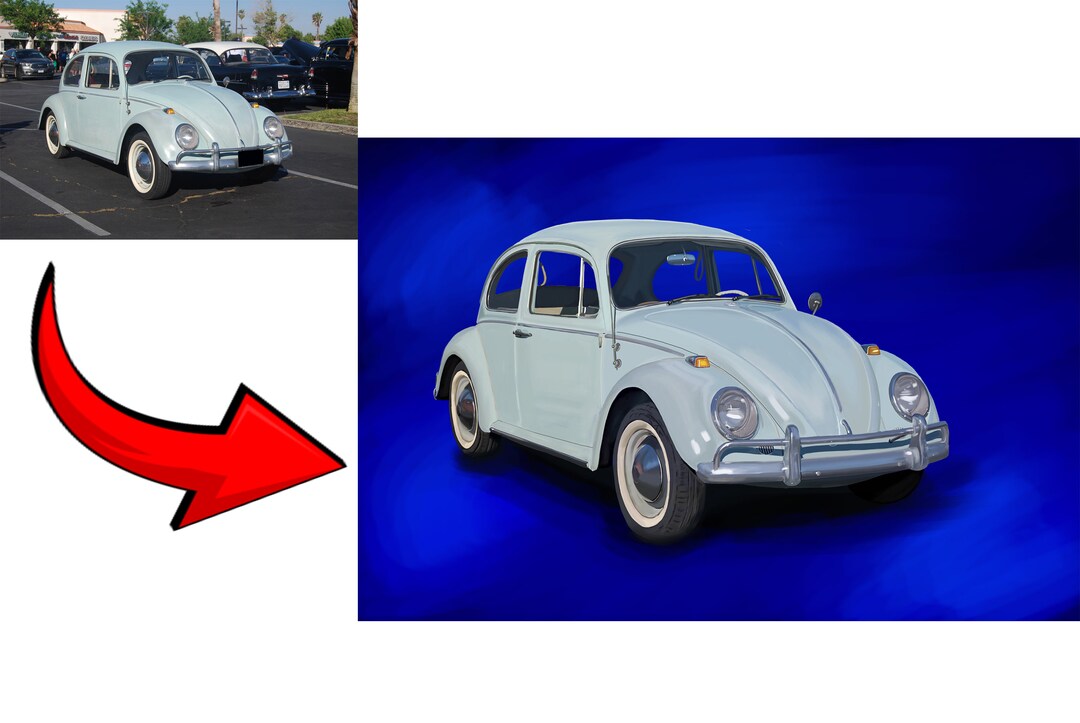 1965 Volkswagen Beetle Painted Artwork, Ladybug Car Art, Classic Car ...