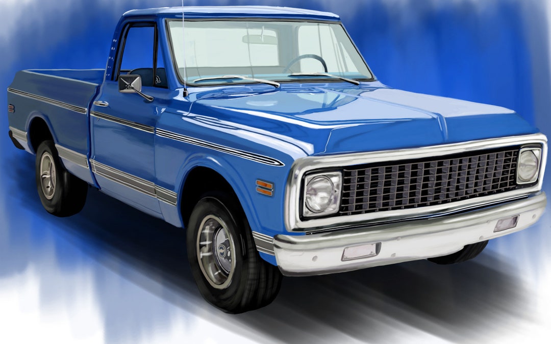 1973 Chevrolet Truck Painted Portrait Artwork, Old Car Art, Classic ...