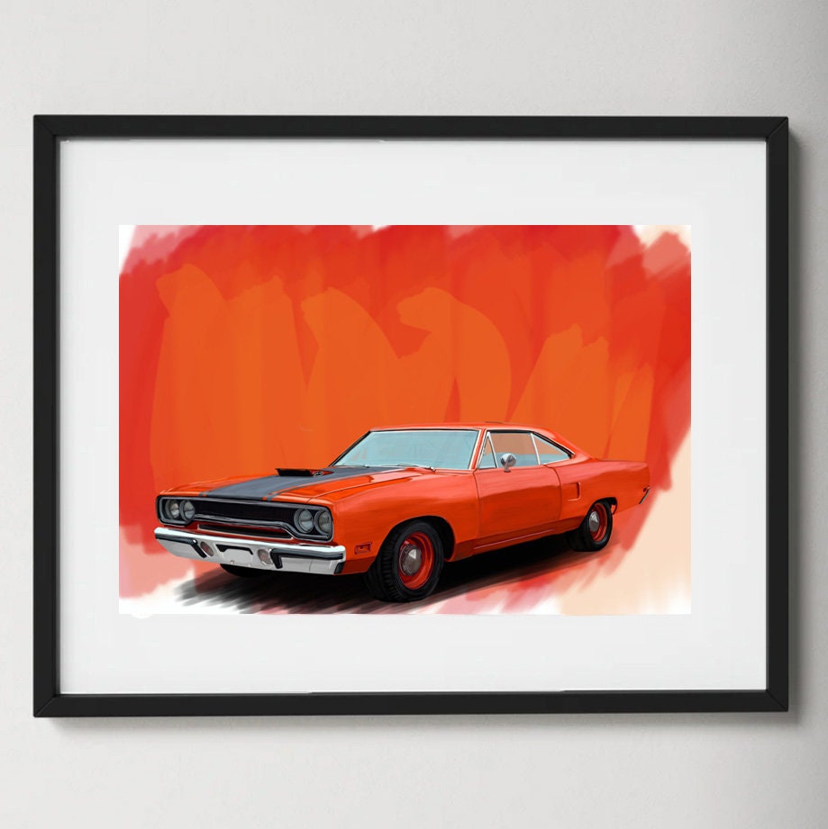 1970 Plymouth Road Runner Painting, Digital Car Print, Classic Muscle ...