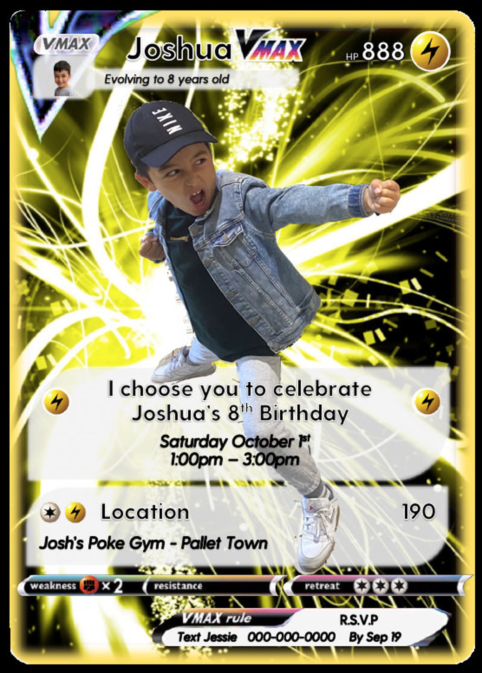 Custom VMAX Pokemon Card Birthday Invitation Fire, Electric and Silver ...