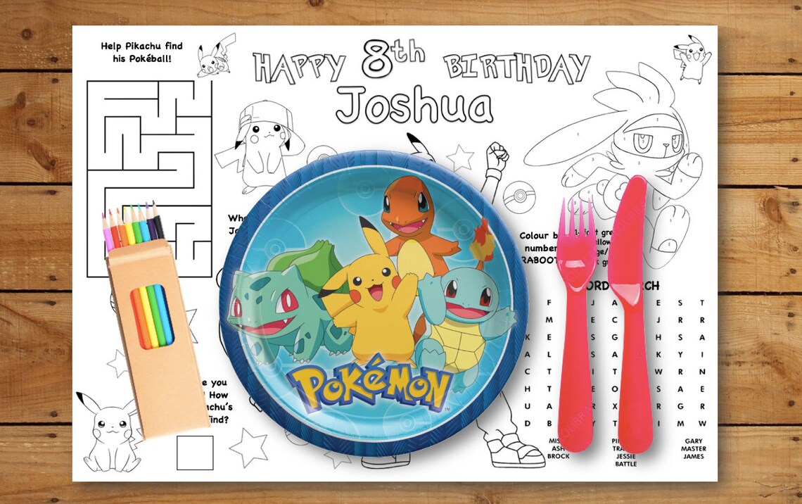 DIGITAL Pokemon Birthday Activity Page, Colouring Sheet, Place Mat ...
