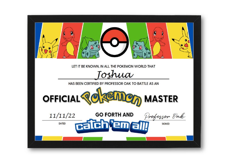 Pokemon Master Certificate Party Favour Party Game Pokemon Party - Etsy ...