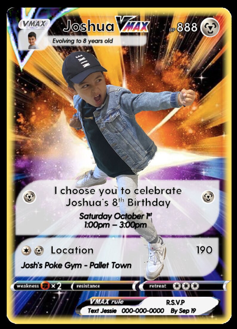 Custom VMAX Pokemon Card Birthday Invitation Fire Electric - Etsy