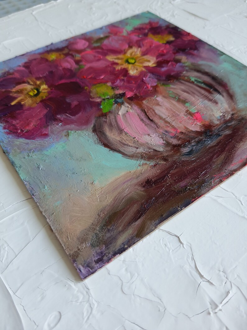 Pansies Oil Painting Original Artwork Pink Flower Semi Abstract Small ...