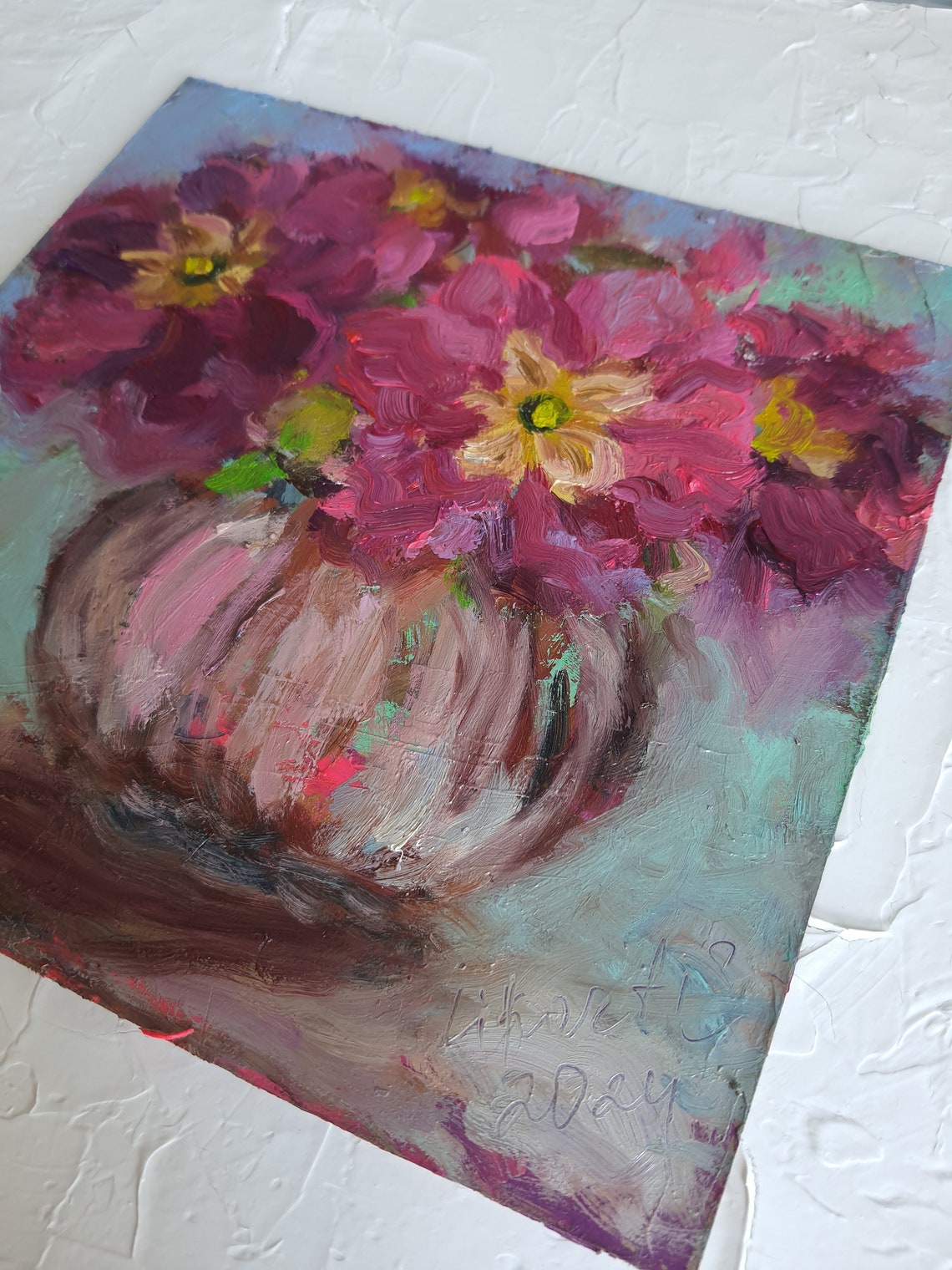 Pansies Oil Painting Original Artwork Pink Flower Semi Abstract Small ...
