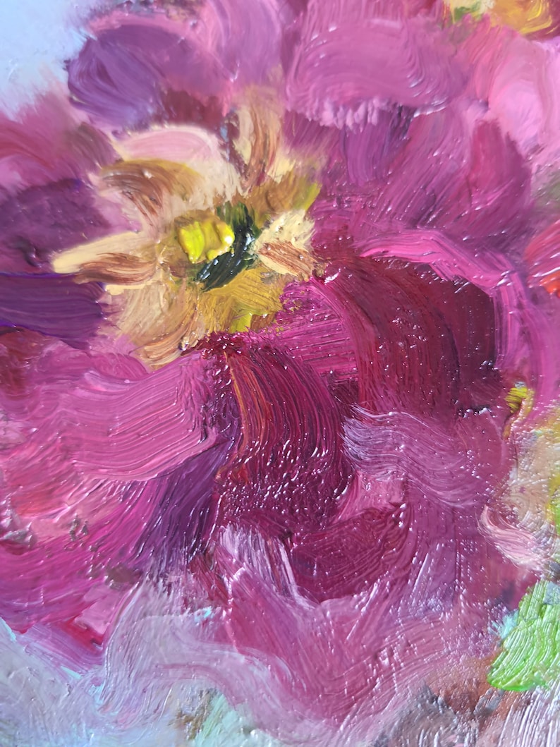 Pansies Oil Painting Original Artwork Pink Flower Semi Abstract Small ...