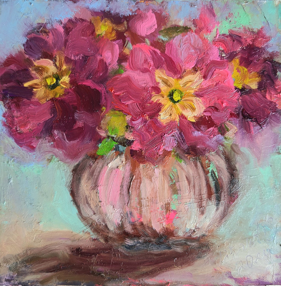 Pansies Oil Painting Original Artwork Pink Flower Semi Abstract Small ...