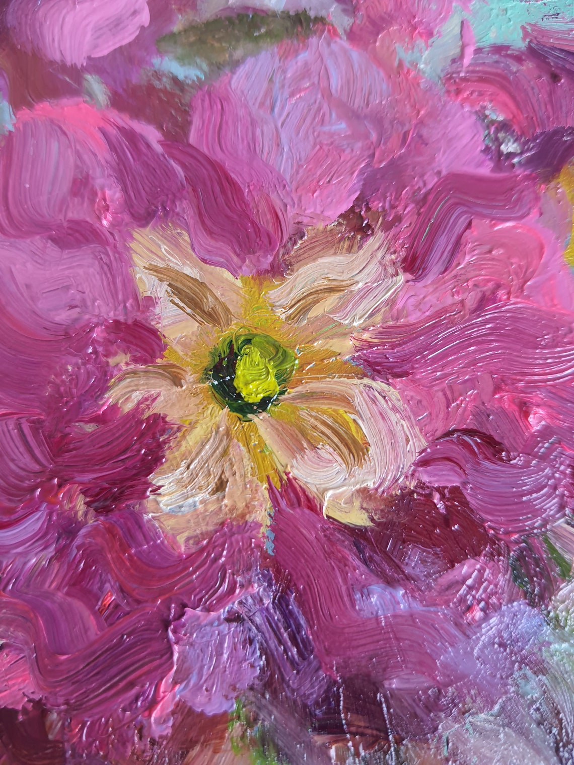 Pansies Oil Painting Original Artwork Pink Flower Semi Abstract Small ...