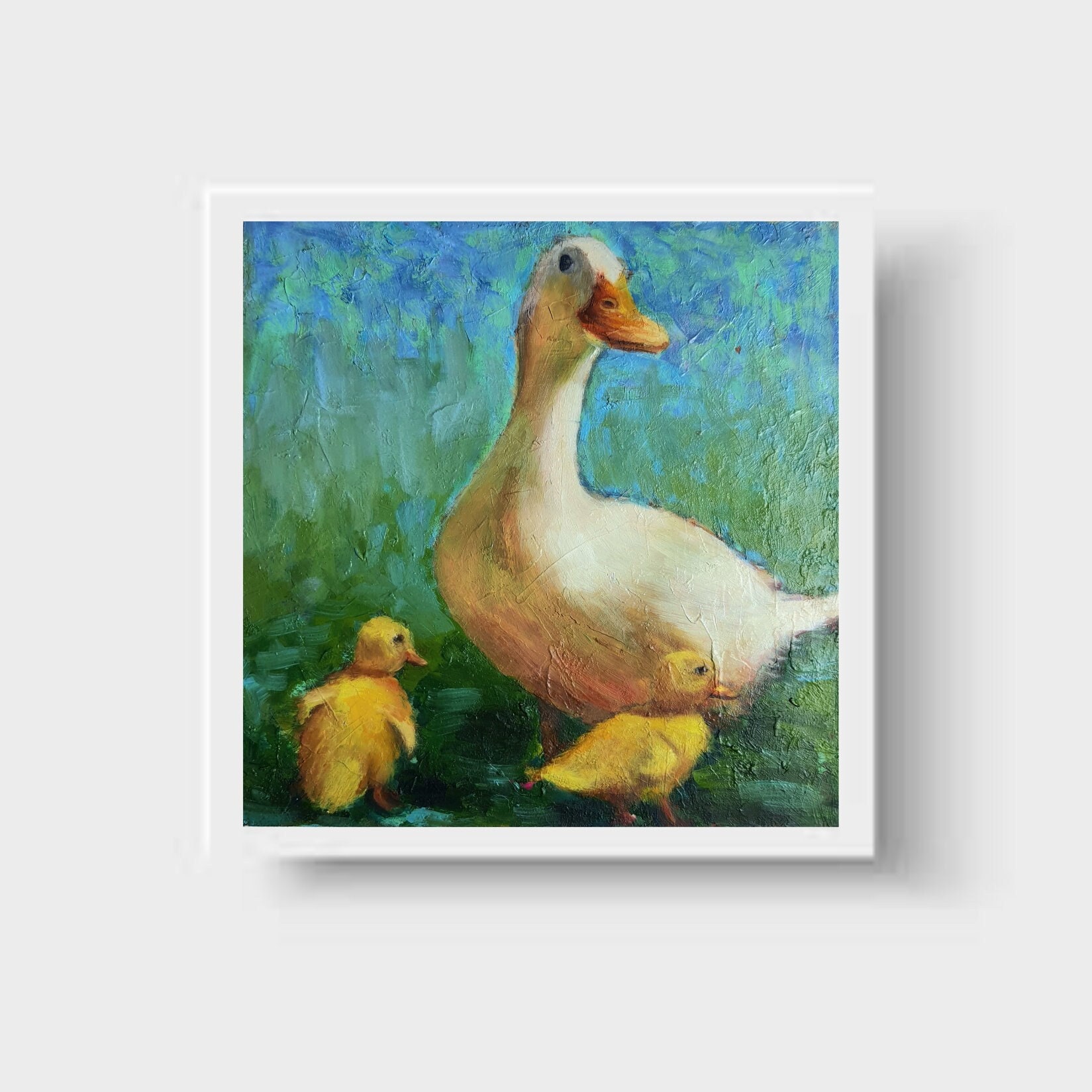 Goose and Goslings Oil Painting Baby Bird Original Art Kids Room Decor ...