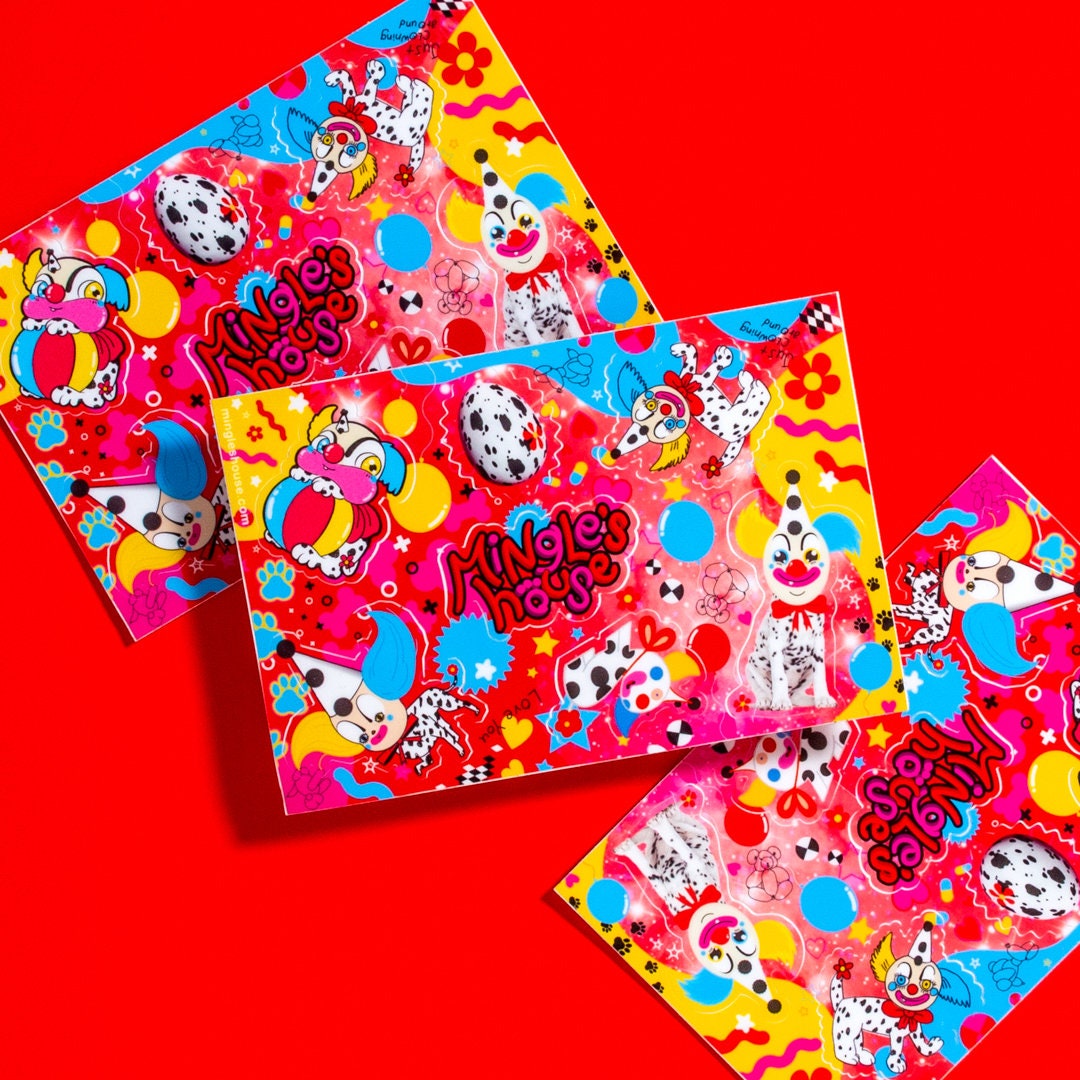 Mingle Sticker Sheet, 4x6", Colorful Clown Illustrations by Mingle's ...