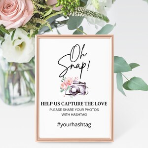 Oh Snap Wedding Hashtag Sign, Printable Photobooth Sign, Wedding ...