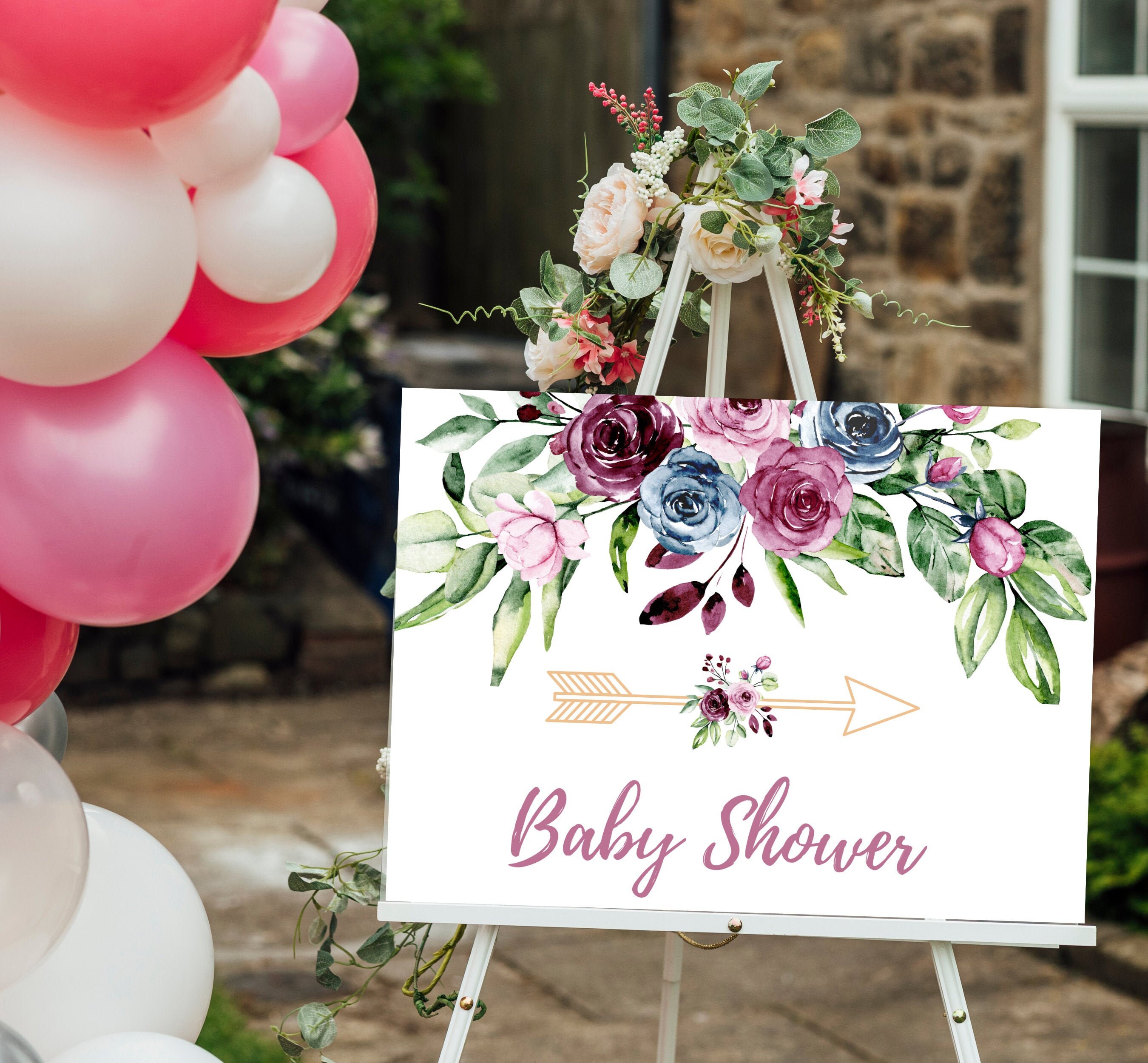 Baby Shower Arrow Signs, Printable Right and Left Arrow Signs, Blush ...