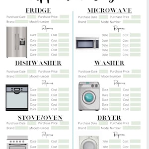 Appliance Tracker, Appliance Log, Maintenance Log, Home Management ...