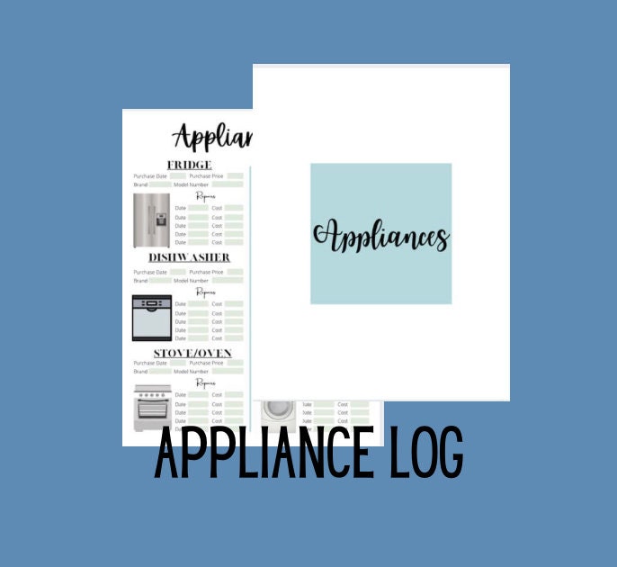 Appliance Tracker, Appliance Log, Maintenance Log, Home Management ...