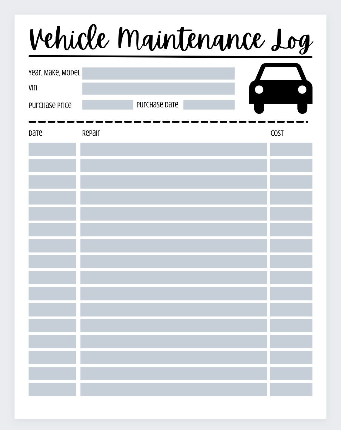Vehicle Maintenance Log Car Maintenance Log Fillable Lupon gov ph