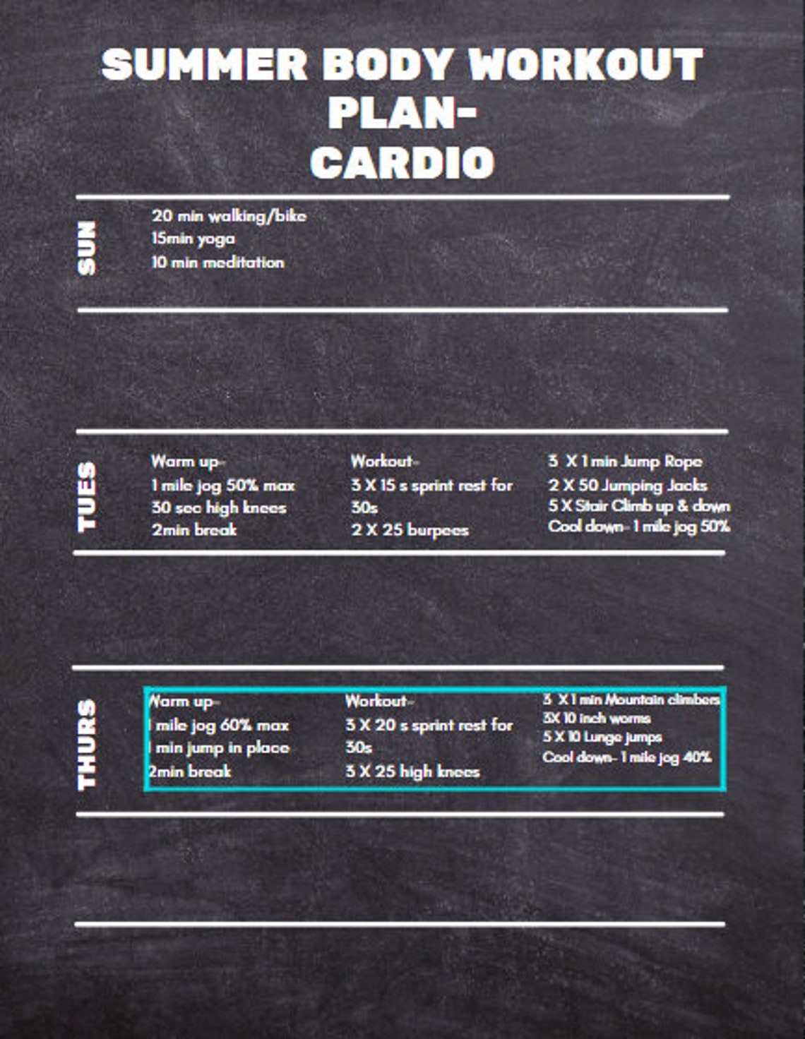 Summer Body Workout- Strength & Cardio - Etsy