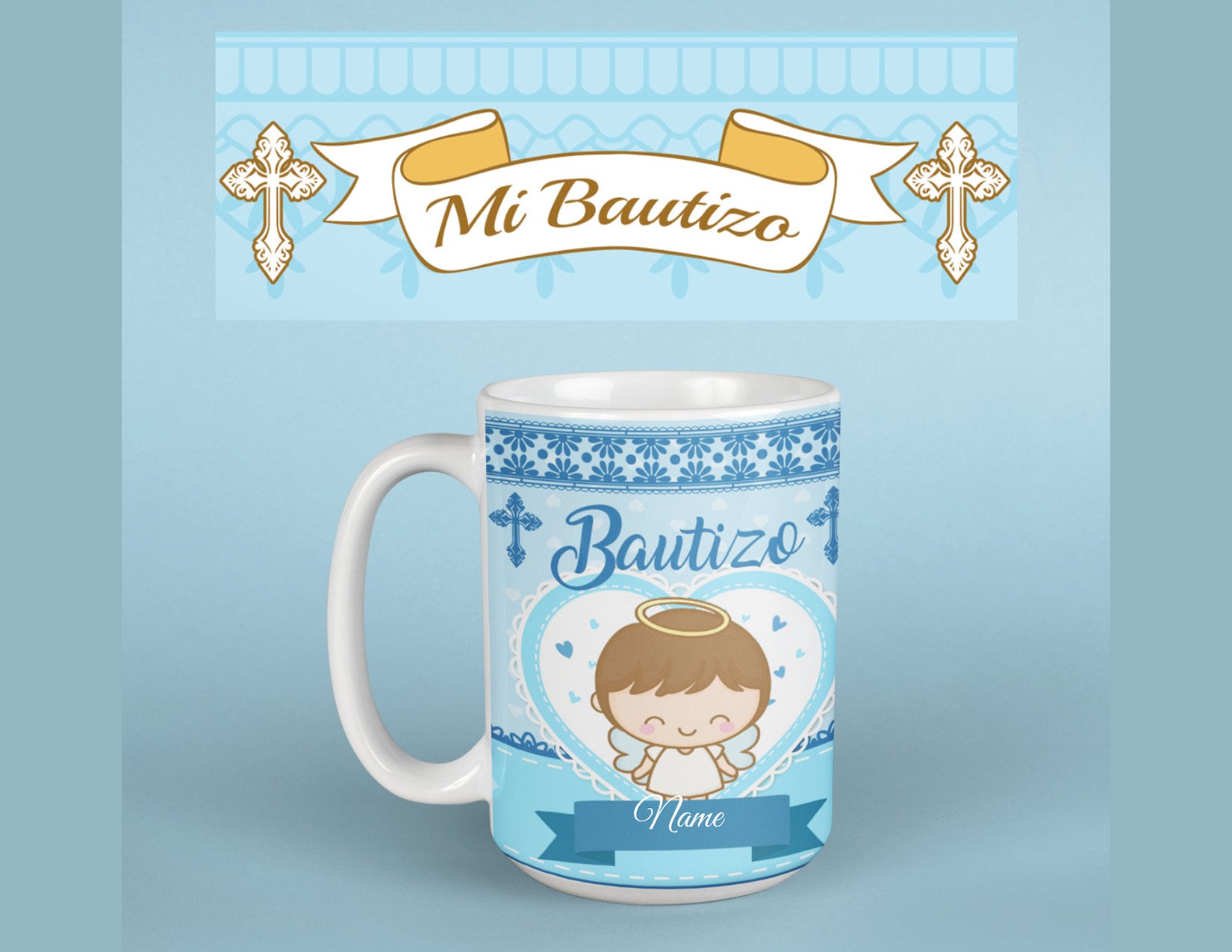 Baptism Personalized Mugs Boy Mug 15 Oz, Spanish Baptism Mug ...