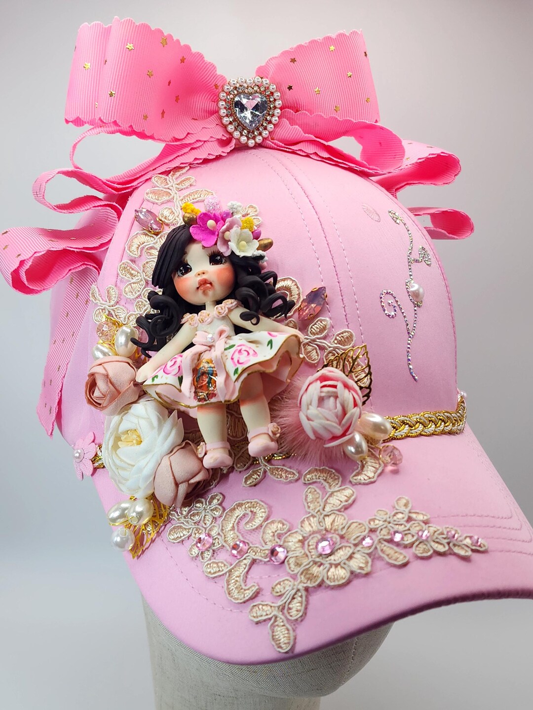 Decorated Our Lady of Guadalupe Ponytail Hat: Handmade Clay, Girls ...