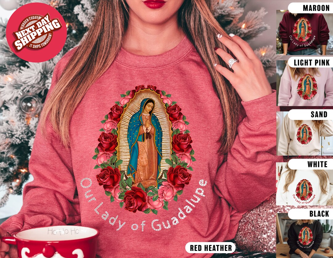 Virgen De Guadalupe Sweatshirt for Her, Red Heather Woman Sweatshirt - Etsy