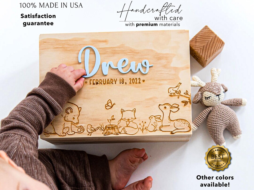 Extra Large Baby Keepsake Box Woodland Animals - Baby Boy Memory Box ...