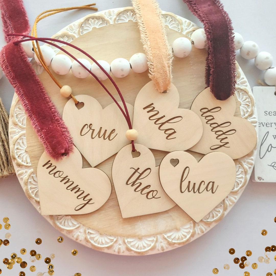 Personalized Gift Name Tag, Custom Gift Tag, Heart Name Tags, Wooden ...