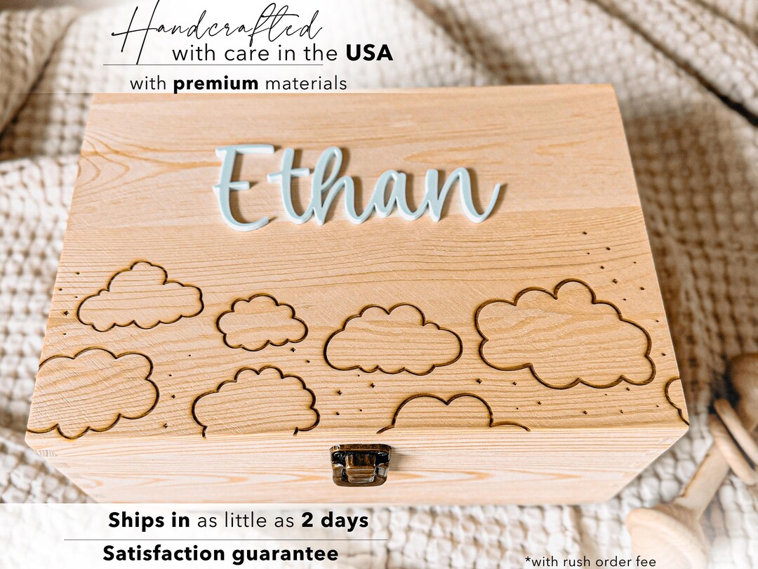 Personalized Baby Keepsake Box, Clouds Baby Shower Gift, Angel Baby ...