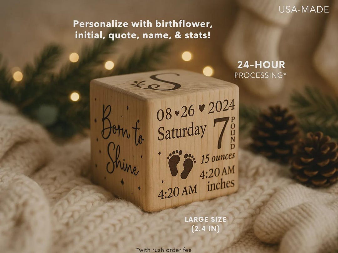 Baby Keepsake Block-birthflower & Birth Detail-baby Birth Stats Gift ...