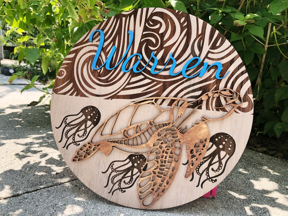 Custom Name Sign, Sea Turtle Door Hanger, Custom Wood Sign, Nautical ...