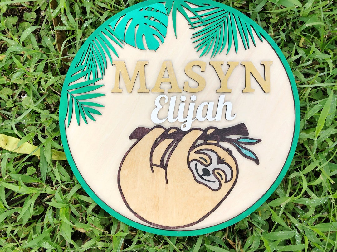 Custom Name Sign, Sloth Door Hanger, Sloth Wall Art, Rainforest Nursery ...