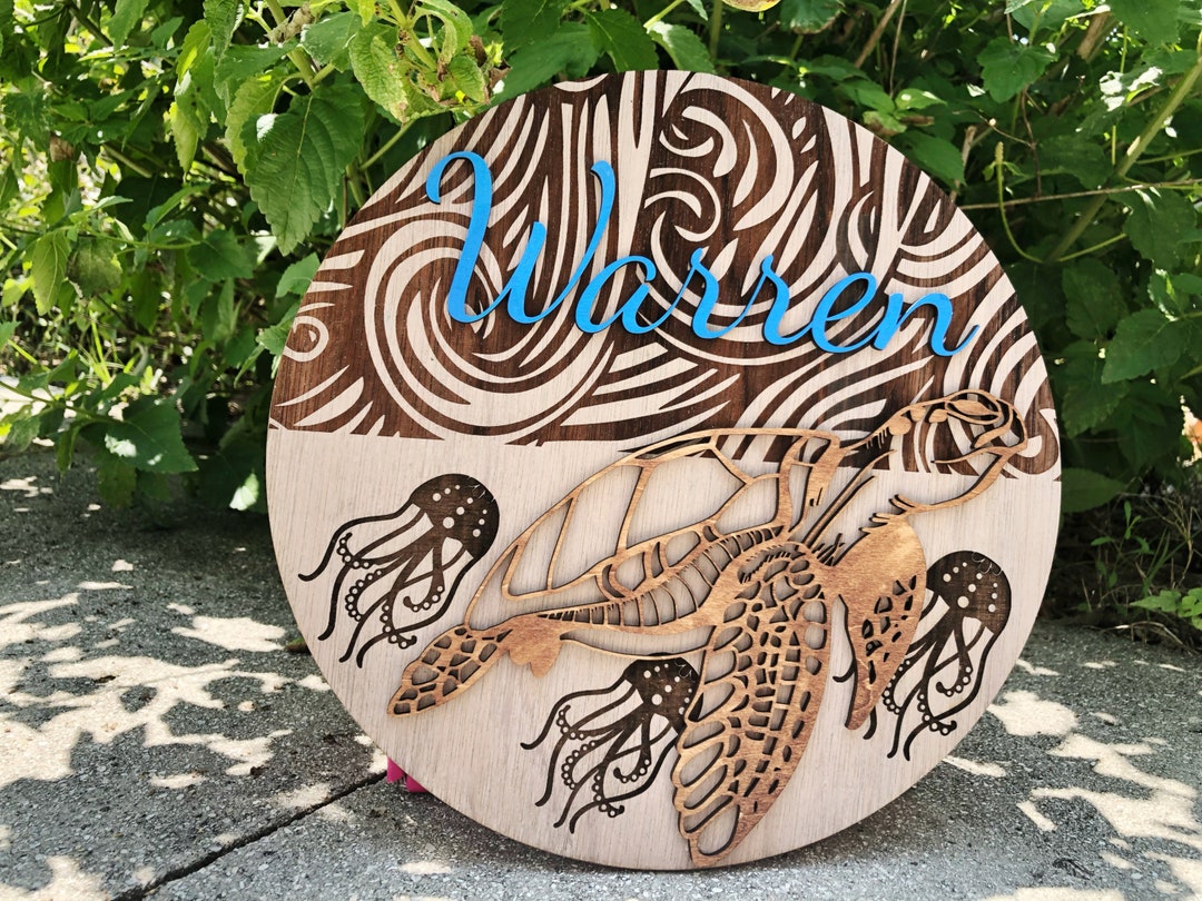 Custom Name Sign, Sea Turtle Door Hanger, Custom Wood Sign, Nautical ...