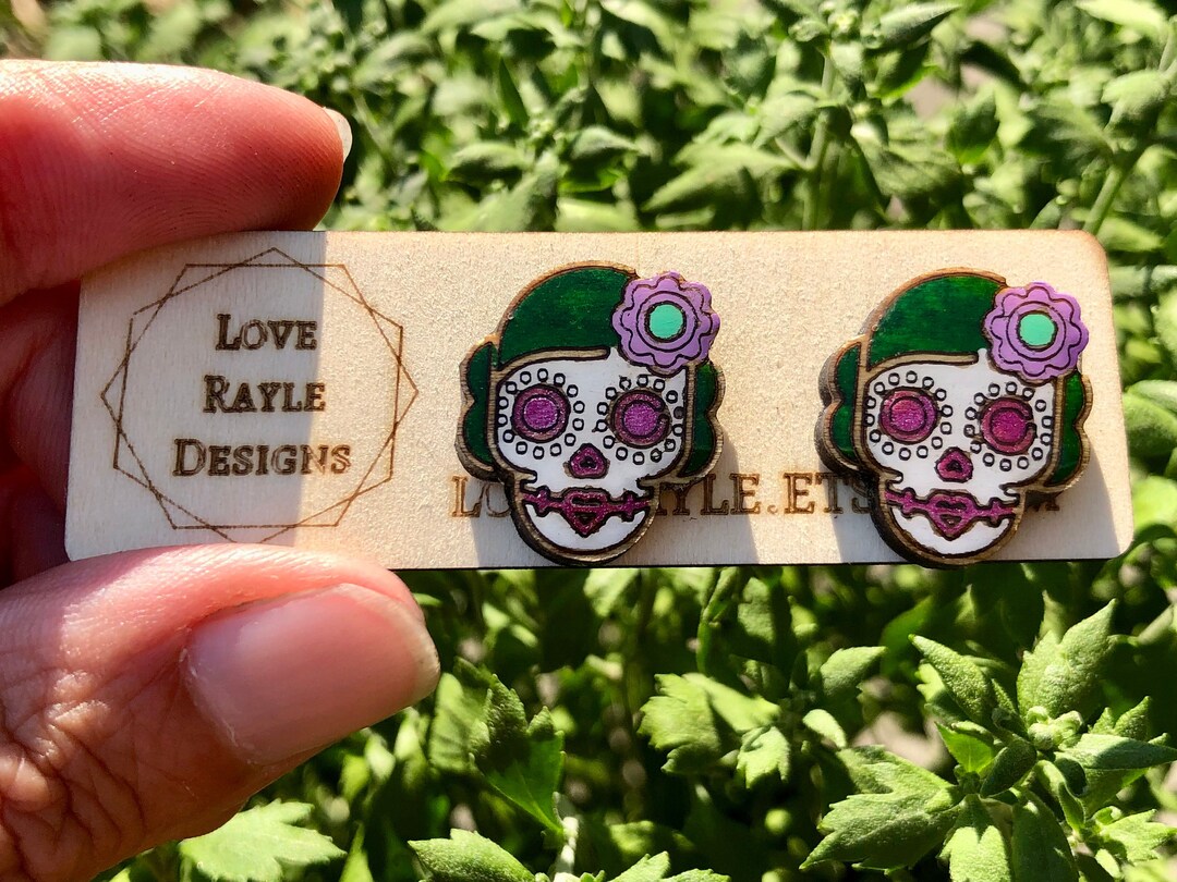 Sugar Skull Earrings, Day of the Dead, Fall Studs, Spooky Season ...