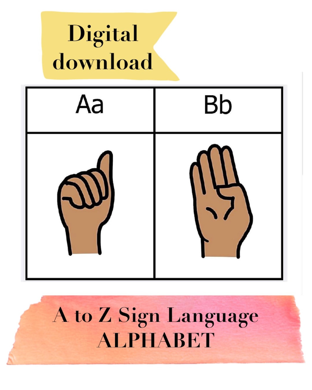 A-Z Alphabet Sign Language, 2 Cards per Sheet- Digital Download - Etsy