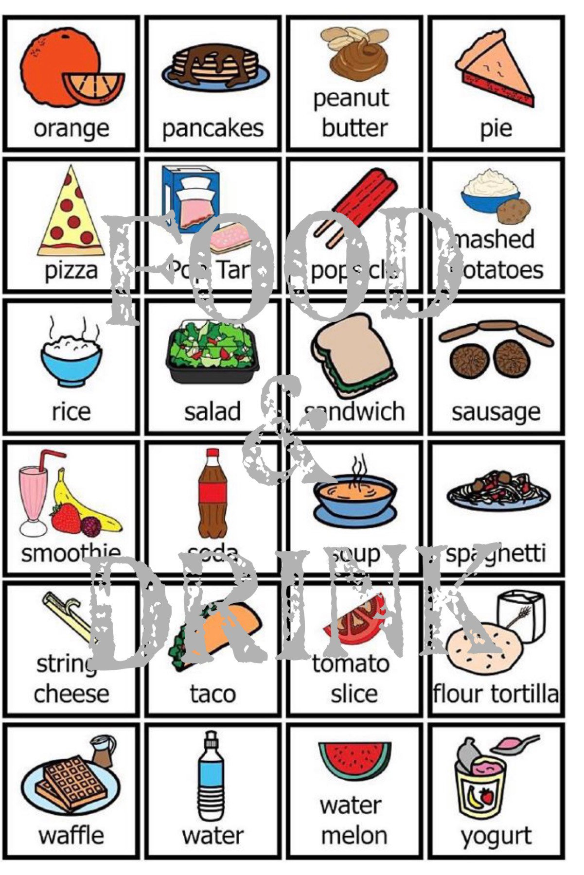 Food & Drink Picture Cards 72 Count 1.5 Inch or 2.5 Inch - Etsy