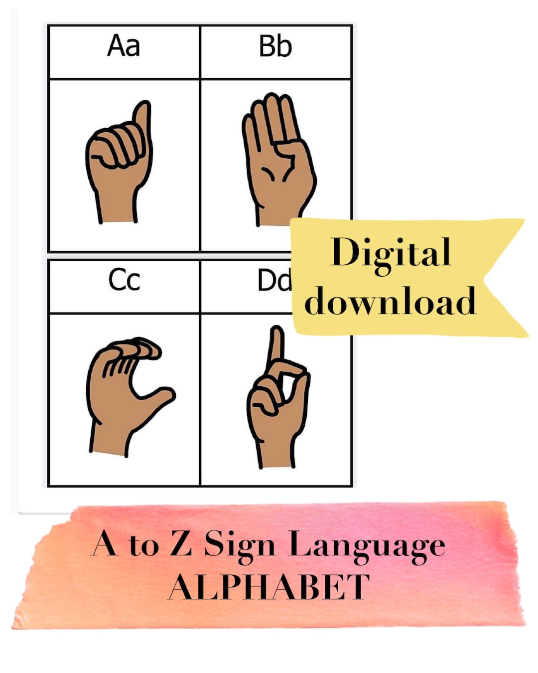 A-Z Alphabet, Sign Language Cards, 4 per Page- Digital Download - Etsy