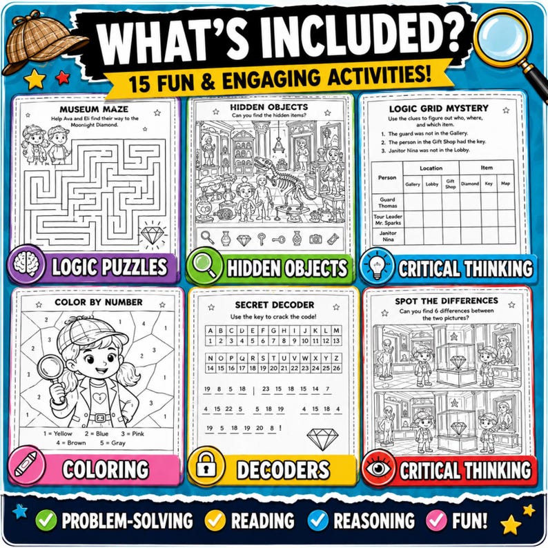 Detective Mystery Printable Logic Puzzles, Coloring & Critical Thinking ...
