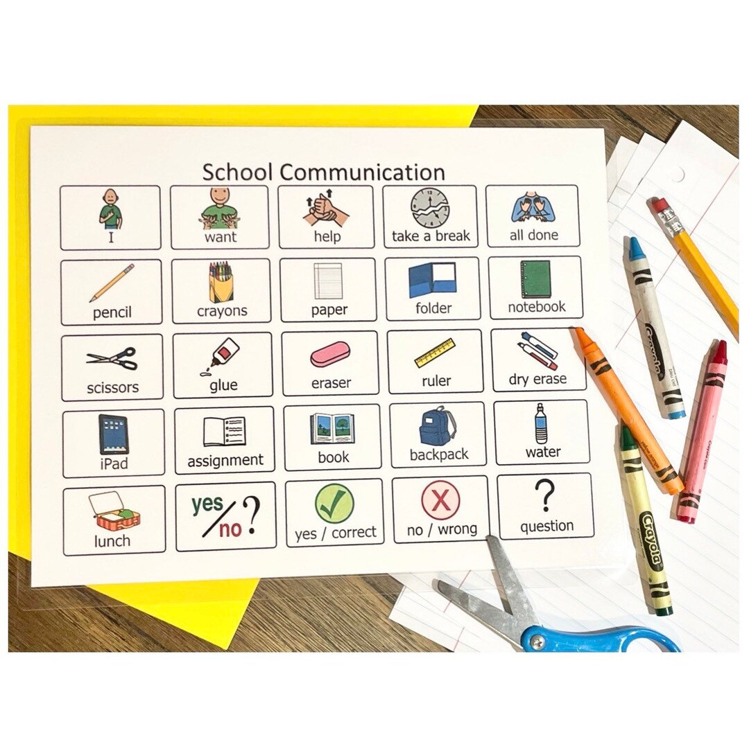 School Communication Board- Autism - Apraxia - Non-verbal - Speech ...