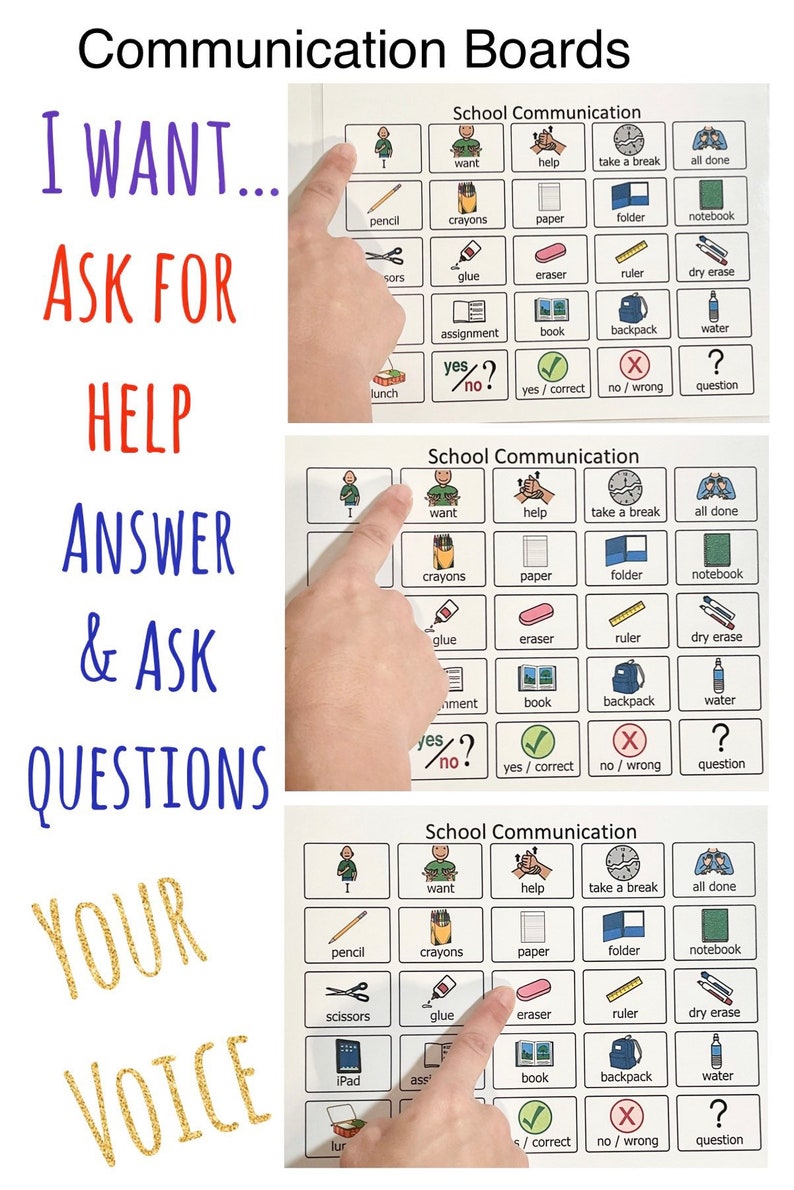 School Communication Board Autism Apraxia Non-verbal - Etsy